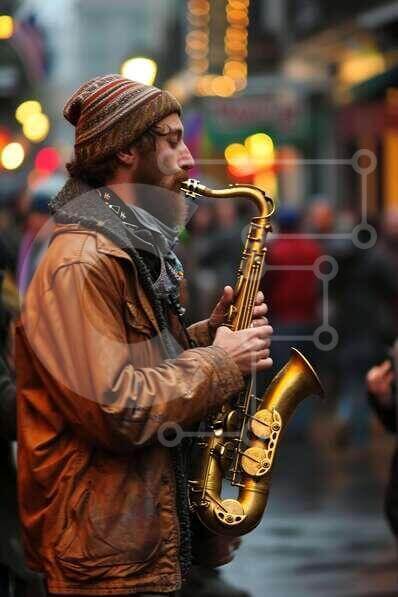 Street Musician Playing Saxophone stock photo | Creative Fabrica