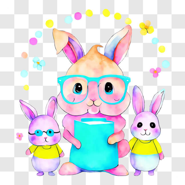 Download Cartoon Rabbit and Bunnies in Storybook Illustration PNGs ...
