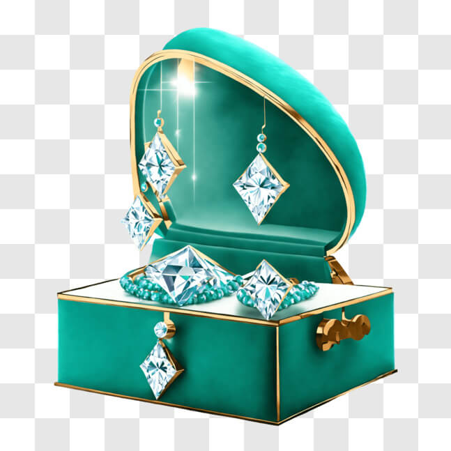 Download Teal Jewelry Box with Earrings, Necklaces, and Bracelets PNGs ...