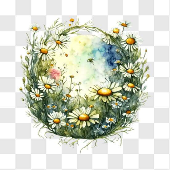 Download Daisy Watercolor Painting with Full Moon PNGs Online ...