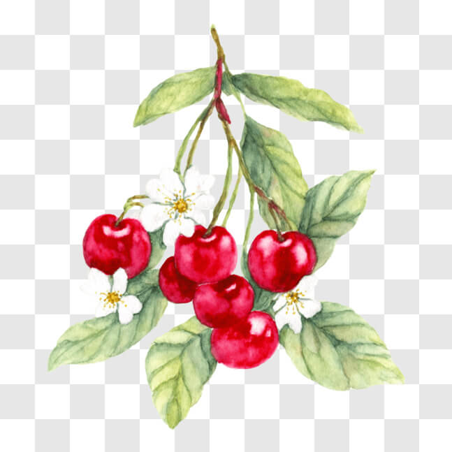 Download Tak van een kersenboom met witte bloemen en rode kersen PNGs ...