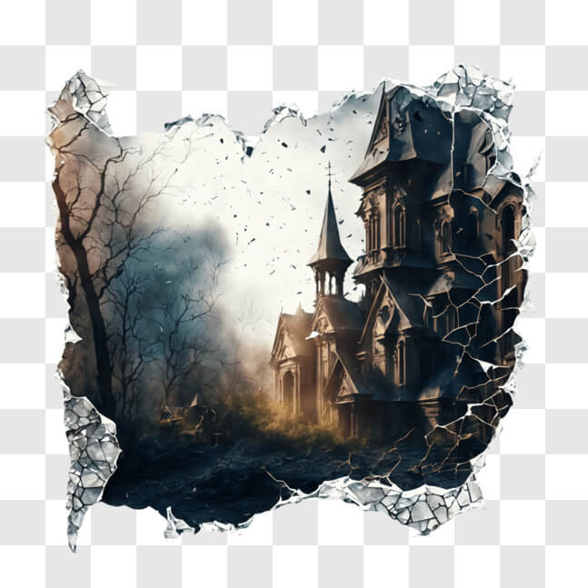 Download Decayed Castle in a Horror Scene PNGs Online - Creative Fabrica