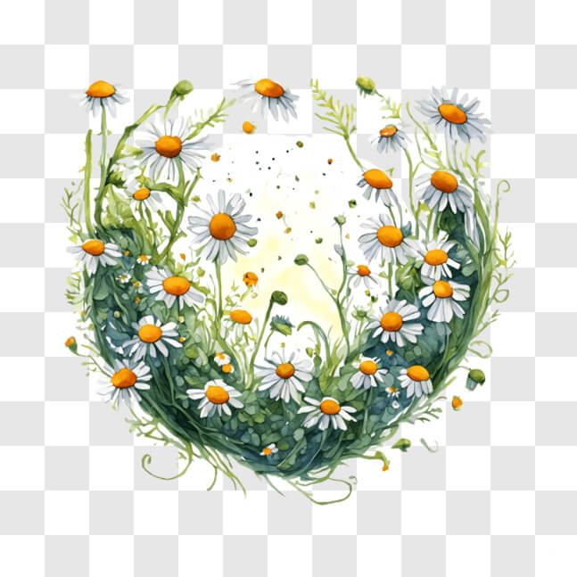 Download Full moon surrounded by daisies in watercolor painting PNGs ...