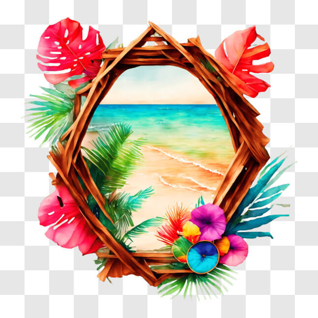 Download Tropical Frame with Flowers and Palm Trees on the Beach PNGs ...