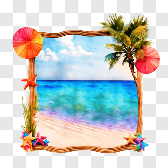 Download Tropical Beach Scene with Palm Trees, Starfish, and Seashells ...