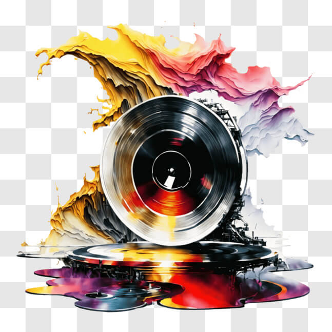 Download Colorful Vinyl Record with Abstract Liquid Design PNGs Online ...