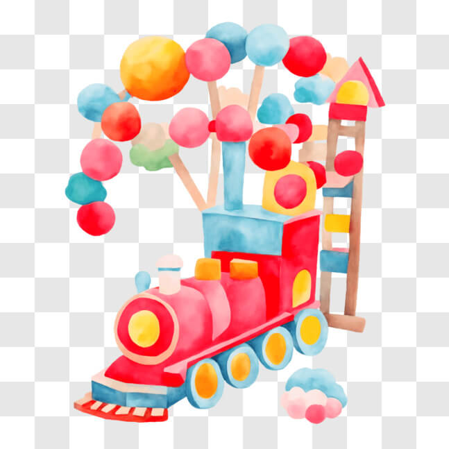 Download Colorful Party Train with Balloons and Decorations PNGs Online ...