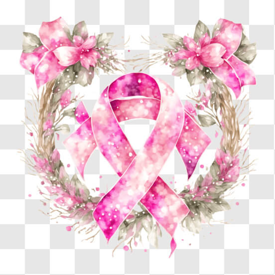 Download Support Breast Cancer Awareness with Pink Ribbon Wreath PNG ...