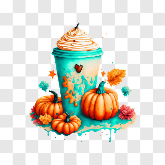 Download Autumn-themed Coffee with Pumpkins and Leaves PNGs Online ...
