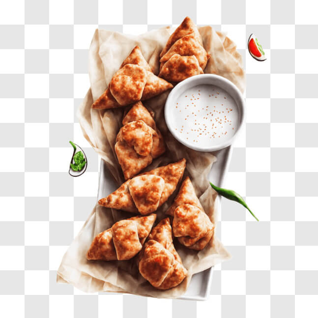 Download Tray of Appetizers with Dip PNGs Online - Creative Fabrica