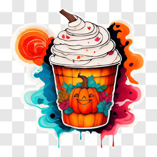 Download Colorful Cup of Fall-Themed Ice Cream with Pumpkins and Orange ...