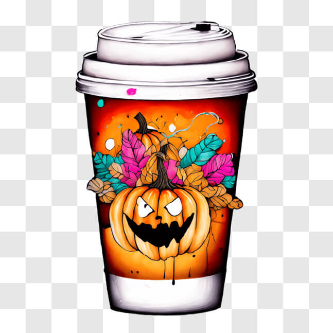 Download Colorful Fall Coffee Cup with Pumpkin and Leaf Design PNGs ...
