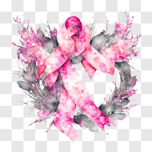 Download Pink Ribbon Wreath Watercolor Art for Breast Cancer Awareness ...