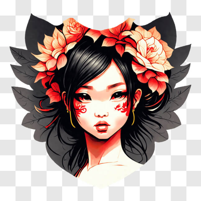 Download Asian Woman with Flower Crown PNGs Online - Creative Fabrica