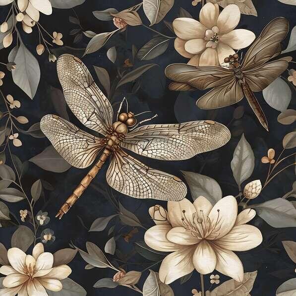 Download Illustration of Dragonflies and Flowers Patterns Online ...