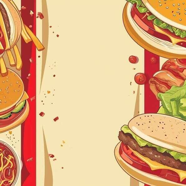 Descarga Fondo de comida rápida colorido con hamburguesas, papas fritas ...