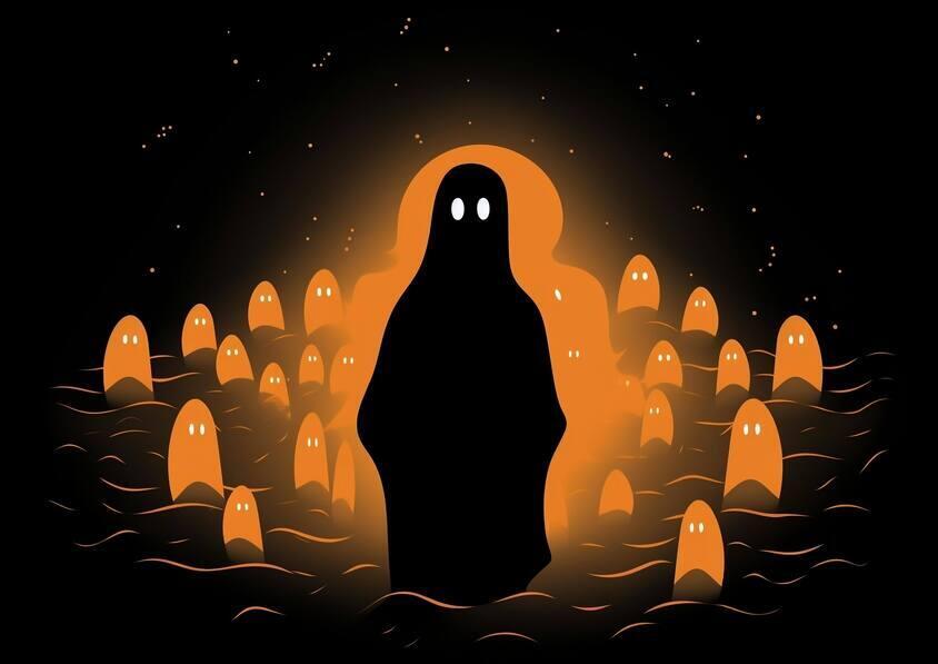 Download Person in a crowd of ghosts with lanterns or flashlights ...