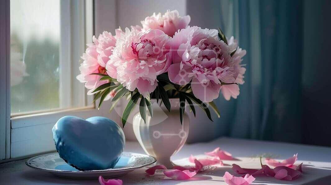 Spring Window Sill Decor with Flowers and Balloons stock photo ...