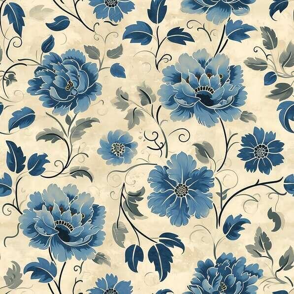 Download Blue and Beige Floral Seamless Pattern Background Patterns ...