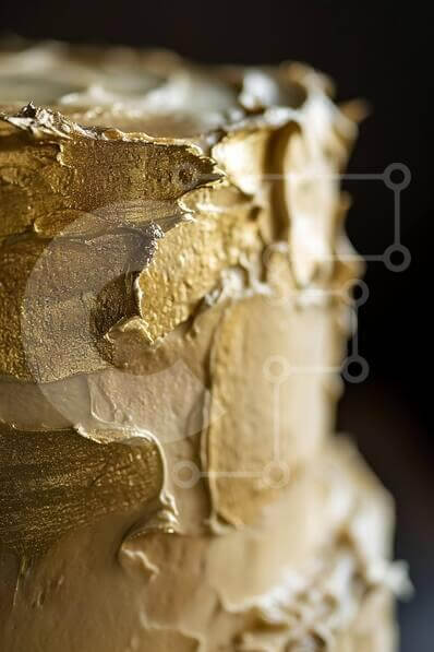Elegant Three-Tiered Cake with Gold Frosting stock photo | Creative Fabrica