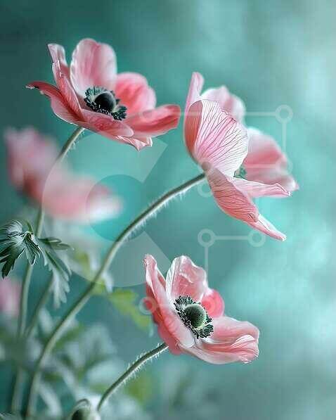 Beautiful Pink Anemone Flowers in Nature stock photo | Creative Fabrica