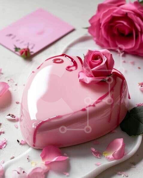 Heart-shaped Cake with Pink Roses and Flowers stock photo | Creative ...