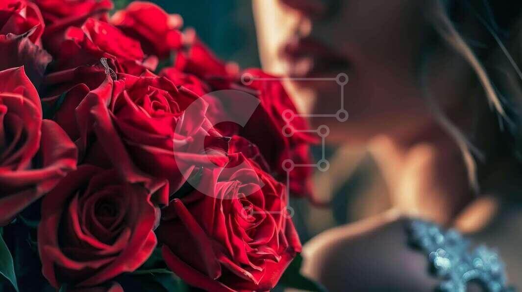 Woman with Red Roses stock photo | Creative Fabrica