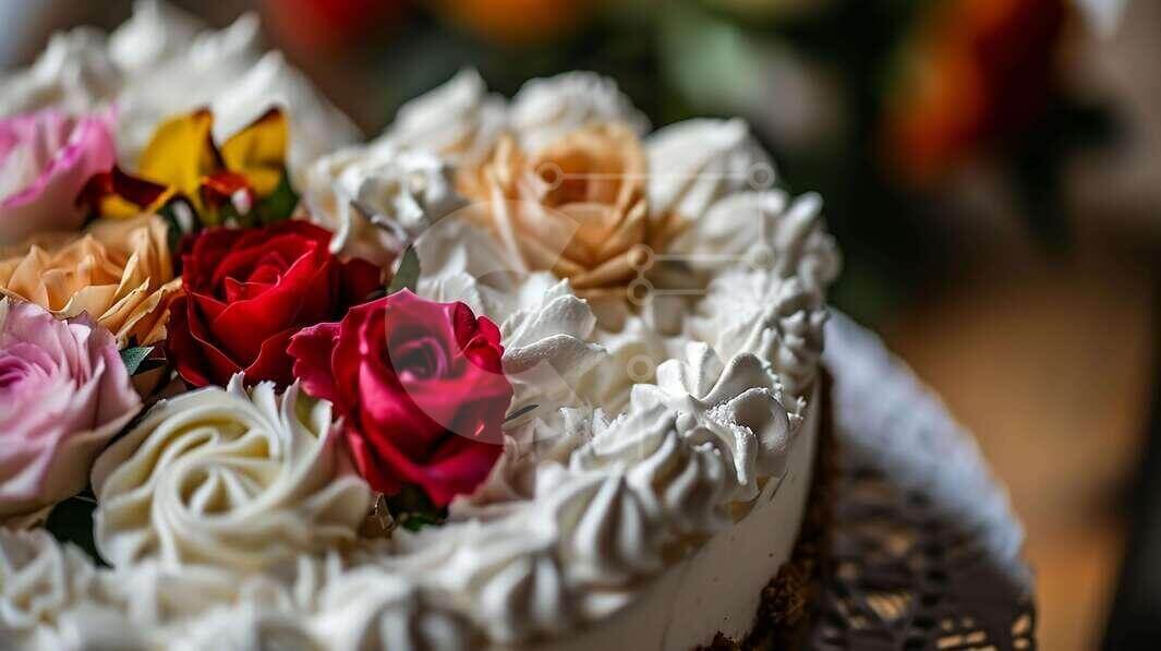 Elegant Heart-Shaped Cake with Colorful Roses stock photo | Creative ...