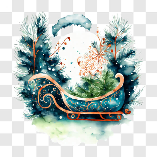 Download Festive Blue Sleigh with Moon and Pine Trees PNGs Online ...