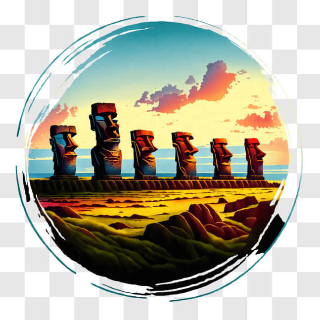 Download Moai Statues in a Circle with Trees and Grass in New Zealand ...