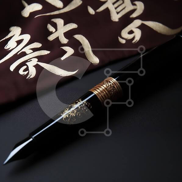 Chinese Calligraphy Pen and Writing Instruments on Oriental Cloth stock ...