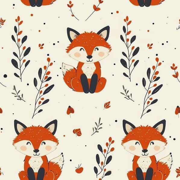 Download Elegant Fox, Leaves, and Flowers Seamless Pattern Patterns ...