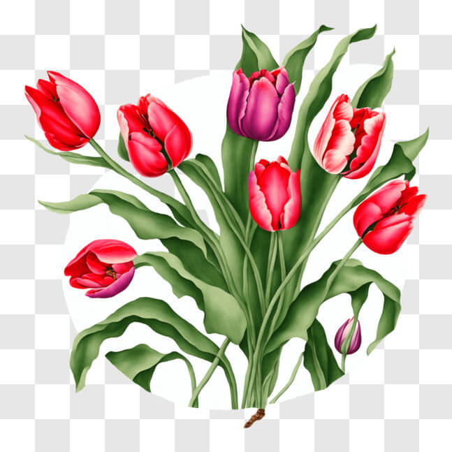 Download Bouquet of Red and Pink Tulips in Oval-shaped Circle PNGs ...