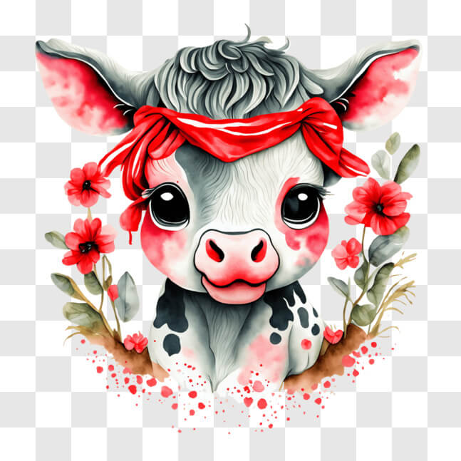 Download Cow with Red Bandana and Flowers in Hip-Hop Style Outfit PNGs ...
