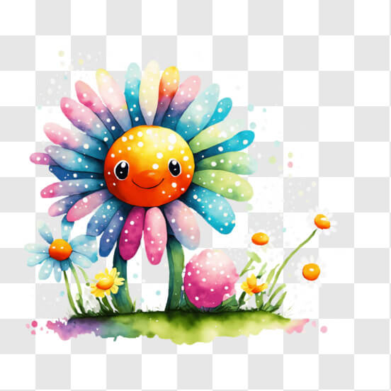 Download Colorful Smiling Flower Painting PNG Online - Creative Fabrica