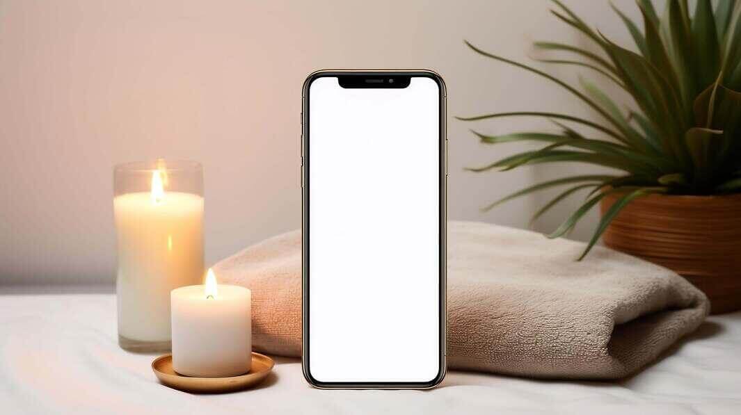 Download White Smartphone, Candles, and Potted Plants on Bed Mockups ...