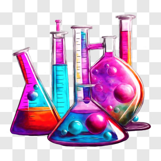 Download Science Experiment Beakers with Colorful Liquids PNGs Online ...