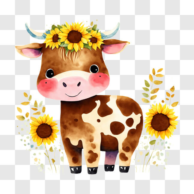 Download Cute Cow with Sunflower Floral Crown PNGs Online - Creative ...