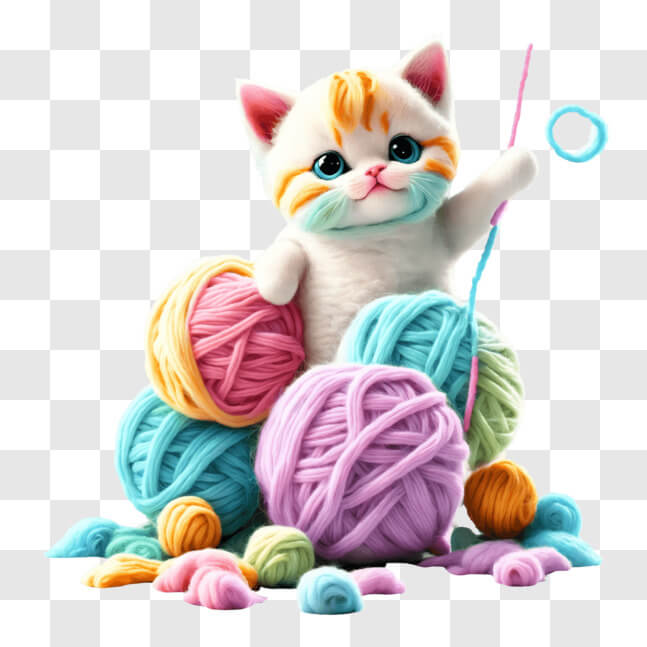 Download White Cat Playing with Colorful Yarn PNGs Online - Creative ...