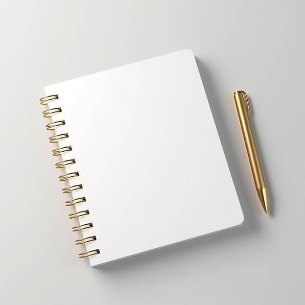 Download White Notebook and Gold Pen on Grey Background Mockups Online ...