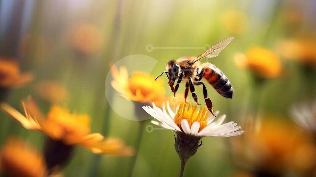 Bee Pollination in Action stock photo | Creative Fabrica