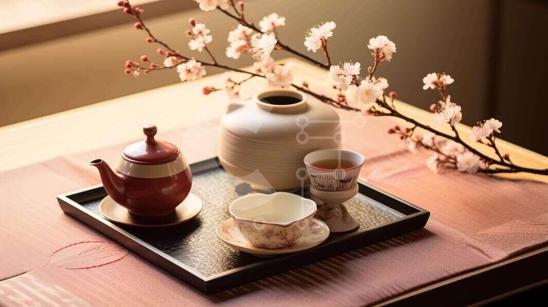 Elegant Tea Time Setting with Teapots and Cups on Tray stock photo ...