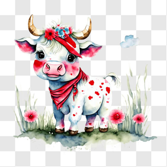 Download Cow with Red Bandana and Flowers in Hip-Hop Style Outfit PNGs ...