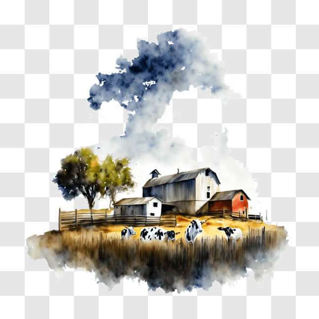 Download Idyllic Farm Scene with Cows Grazing in the Field PNGs Online ...