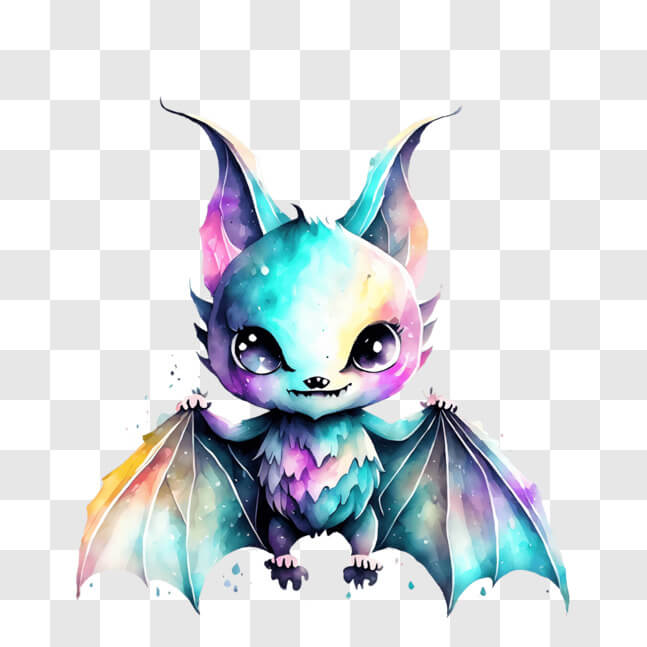Download Colorful Bat with Big Eyes Sitting on Black Background PNGs ...