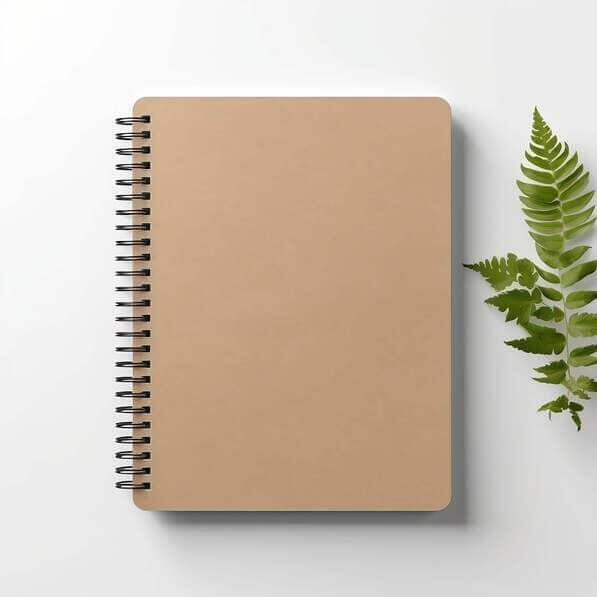 Download Brown Spiral Notebook with Fern Leaf on White Background ...