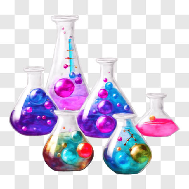 Download Colorful Science Beakers with Bubbles PNGs Online - Creative ...