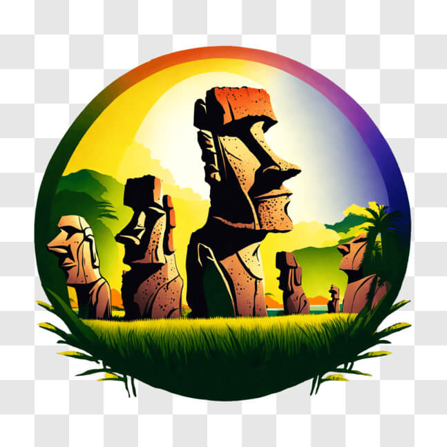 Download Moai Statues in a Circle on the Island of Hawai'i with Rainbow ...