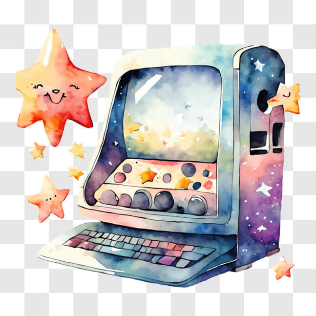 Download Watercolor Painting of Old-School Video Game Console with ...
