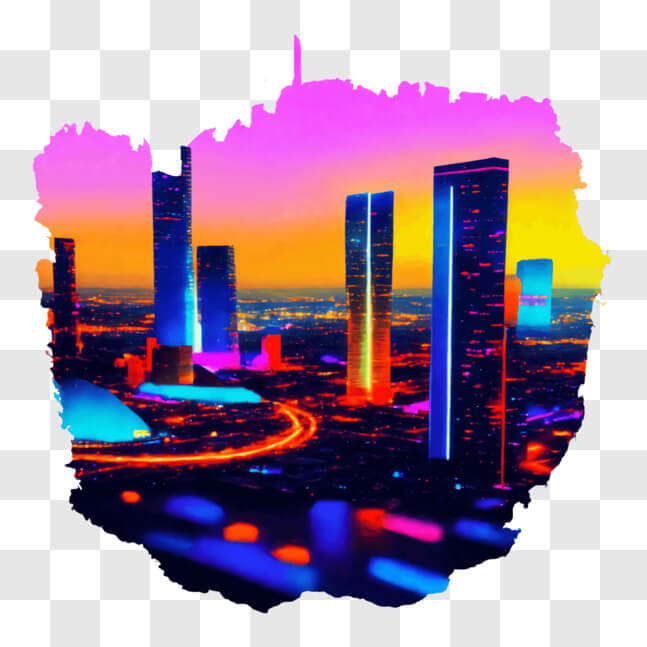 Download Colorful Cityscape with Neon Lights and Vibrant Buildings PNGs ...